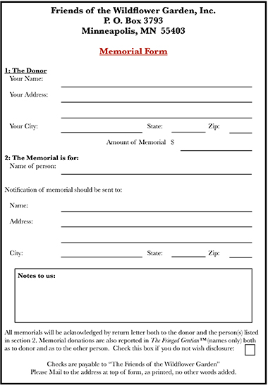 Memorials - Friends of the Wildflower Garden